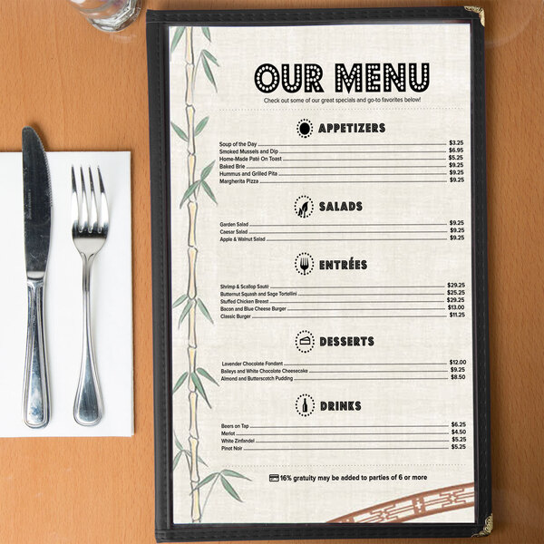 Choice 8 1/2" x 14" Menu Paper Asian Themed Bamboo Design Left Insert ...