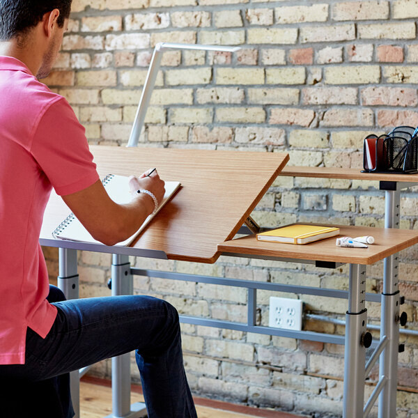 Safco 3965MO Medium Oak Adjustable Split Level Drafting Table