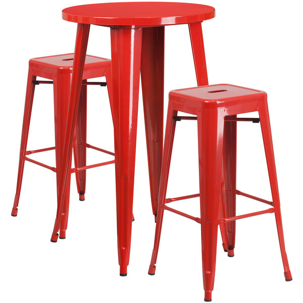 Flash Furniture CH-51080BH-2-30SQST-RED-GG 24" Round Red Metal Indoor ...