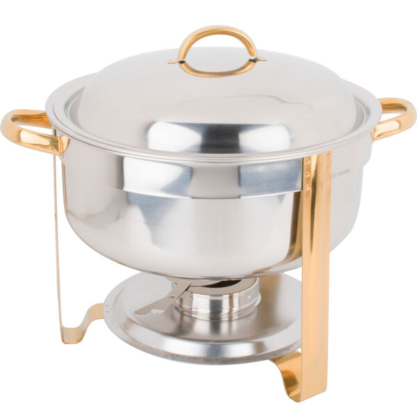Choice 8 Qt. Round Chafer with Gold Accents - WebstaurantStore