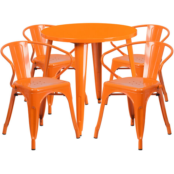 Flash Furniture CH-51090TH-4-18ARM-OR-GG 30" Round Orange Metal Indoor ...