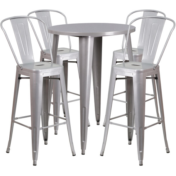 Flash Furniture CH-51090BH-4-30CAFE-SIL-GG 30" Round Silver Metal ...