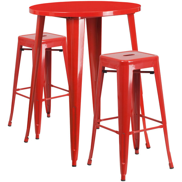 Flash Furniture CH-51090BH-2-30SQST-RED-GG 30" Round Red Metal Indoor ...