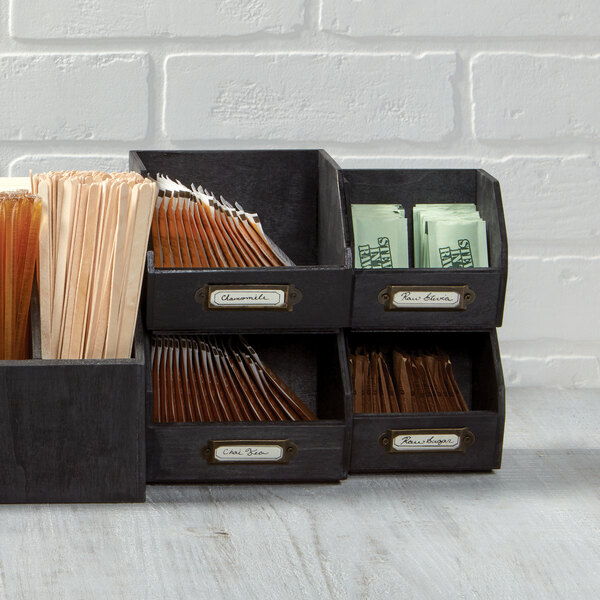 American Metalcraft PWBB45 5" x 4 3/4" Black Poplar Wood Sugar Caddy