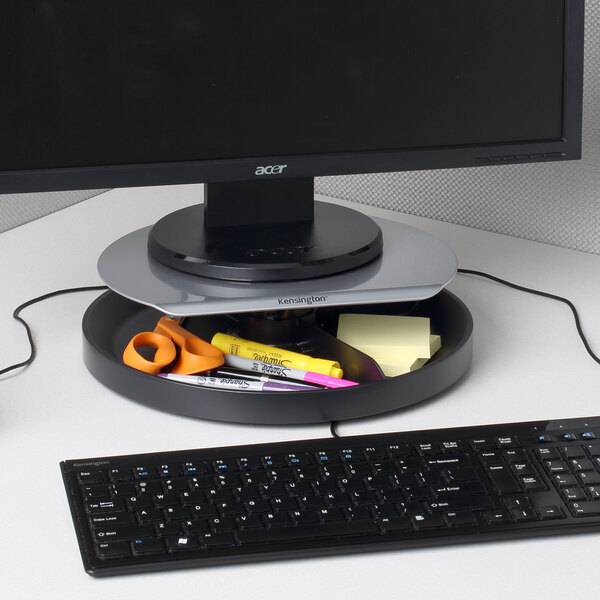 Kensington K60049USAF Spin2 Black / Gray Adjustable Monitor Stand with ...