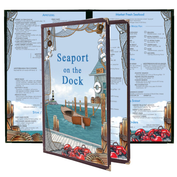 Choice 8 1/2" x 14" Menu Paper - Seafood Themed Harbor Design Right ...