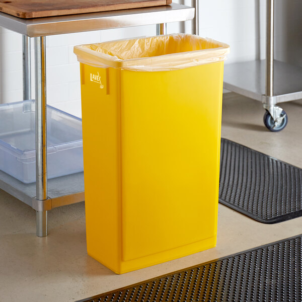 Lavex Janitorial 23 Gallon Yellow Slim Rectangular Trash Can