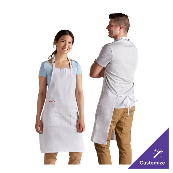 Choice White Customizable Poly-Cotton Adjustable Bib Apron with 2 ...