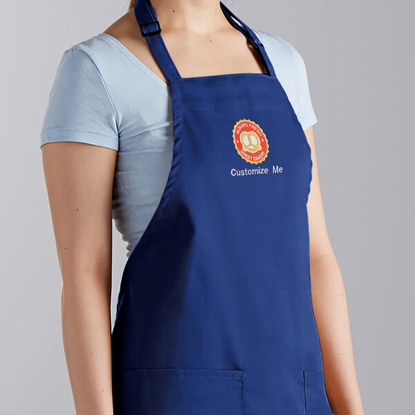 Choice Royal Blue Poly-Cotton Adjustable Bib Apron with 2 Pockets - 32 ...
