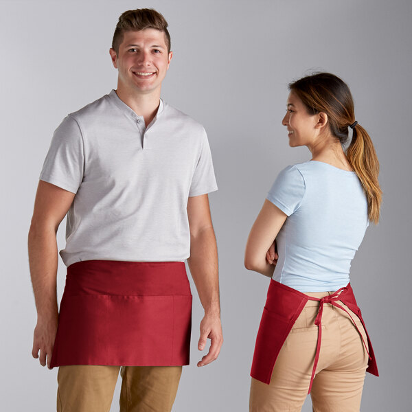 Choice Red Customizable Poly-Cotton Standard Waist Apron with 3 Pockets ...