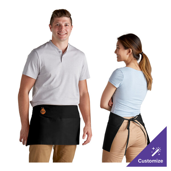 Black Server Apron (Standard, 3 Pockets, 12" L x 26" W)