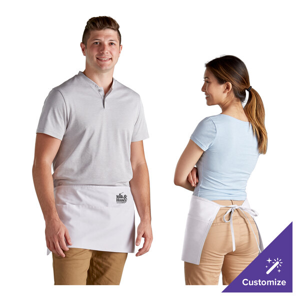 Choice White Customizable Poly-Cotton Standard Waist Apron with 3 ...