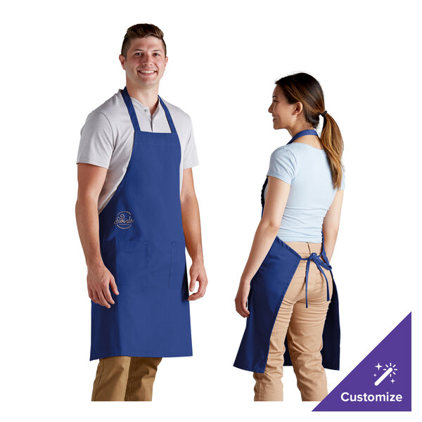 Choice Royal Blue Customizable Poly-Cotton Standard Bib Apron with 2 ...