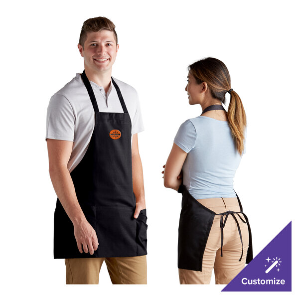 Black Bib Apron with 3 Pockets - WebstaurantStore