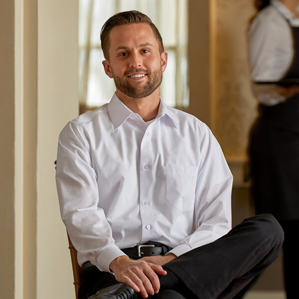 Henry Segal Men's Customizable White Long Sleeve Dress Shirt - L