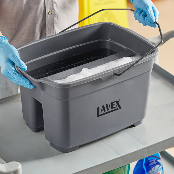 Lavex 19.5 Qt. Gray Divided Plastic Bucket / Caddy