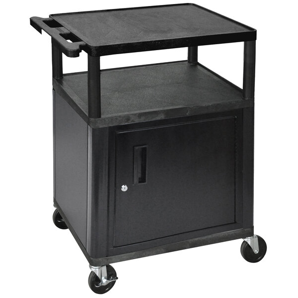 Luxor LP34C-B Black 3 Shelf A/V Utility Cart with Locking Cabinet - 24 ...