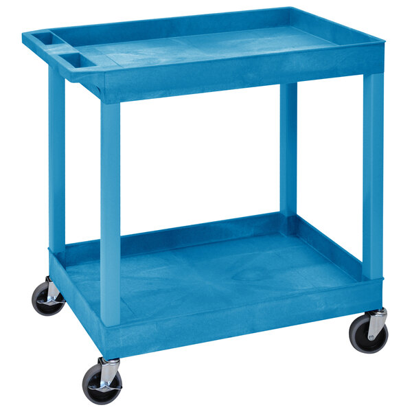 Luxor EC11-BU Blue Two Tub Shelf Utility Cart - 18" x 35 1/4" x 34 1/4"