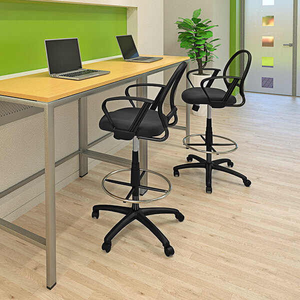 Boss B16217 Black Mesh Drafting Stool with Loop Arms