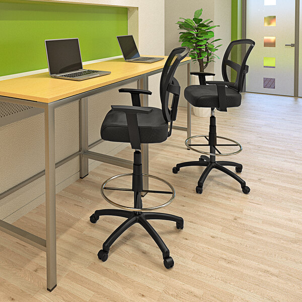 Boss B16021 Black Mesh Contract Drafting Stool with Footring and ...