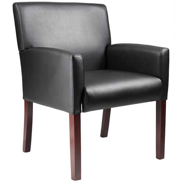 Boss B629M Black Box Arm Chair with Mahogany Finish