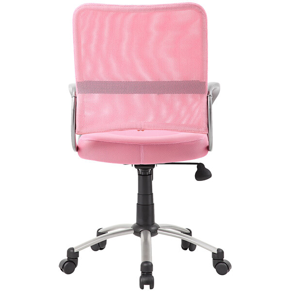 Boss B6416-PK Pink Mesh Task Chair with Pewter Finish and Casters