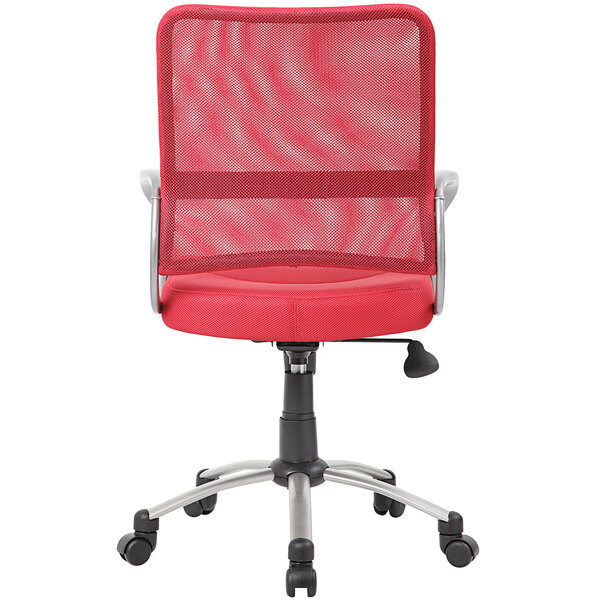 Boss B6416-RD Red Mesh Task Chair with Pewter Finish and Casters