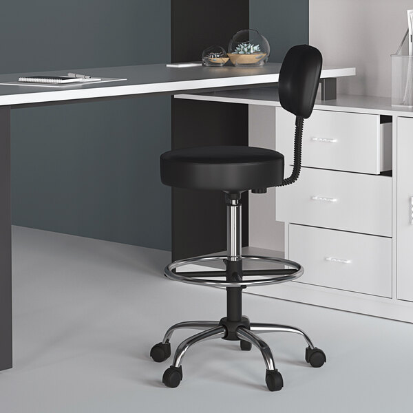 Boss B16245-BK Caressoft Black Vinyl Medical / Drafting Stool with Back ...