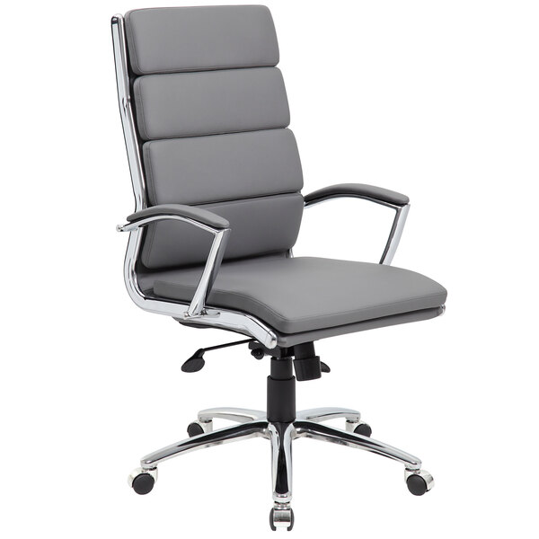 Boss Gray CaressoftPlus Vinyl High-Back Executive Chair with Metal ...