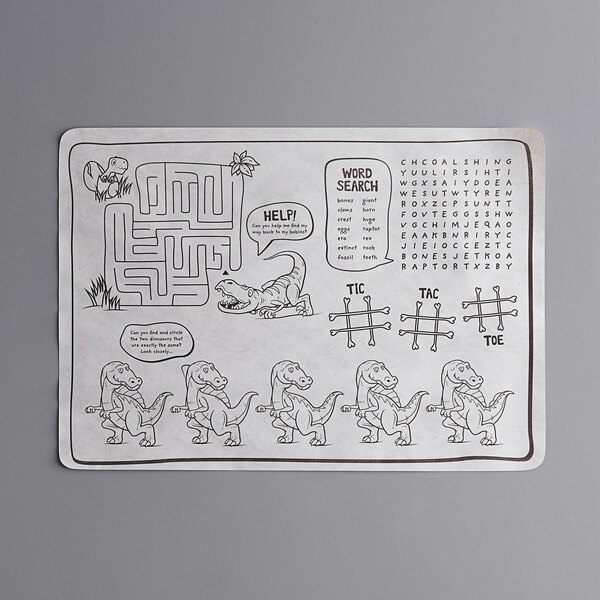 Choice 10" x 14" Kids Dinosaur Double Sided Interactive Placemat - 1000 ...