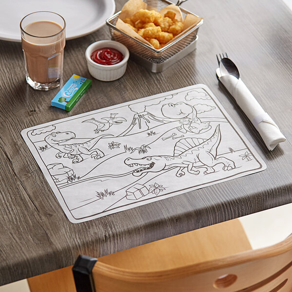 Choice 10" x 14" Kids Dinosaur Double Sided Interactive Placemat - 1000 ...