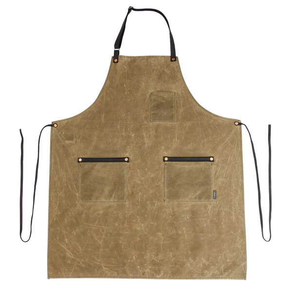 Hardmill Field Tan Waxed Canvas Full Length Bib Apron with 2 Pockets - 34" x 29"