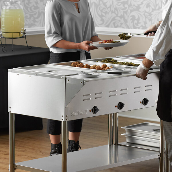 ServIt Three Pan Open Well Mobile Electric Steam Table with Undershelf ...