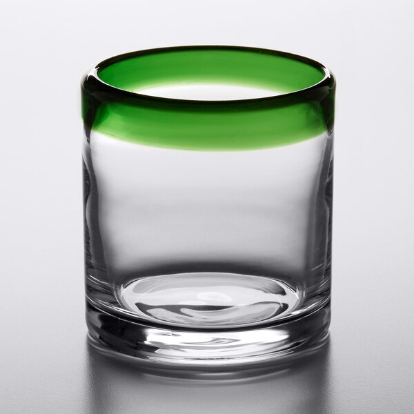 Sample - Acopa Tropic 12 oz. Rocks Glass with Green Rim