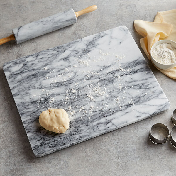 White Marble Pastry Board 20" x 16" x 3/4" | WebstaurantStore