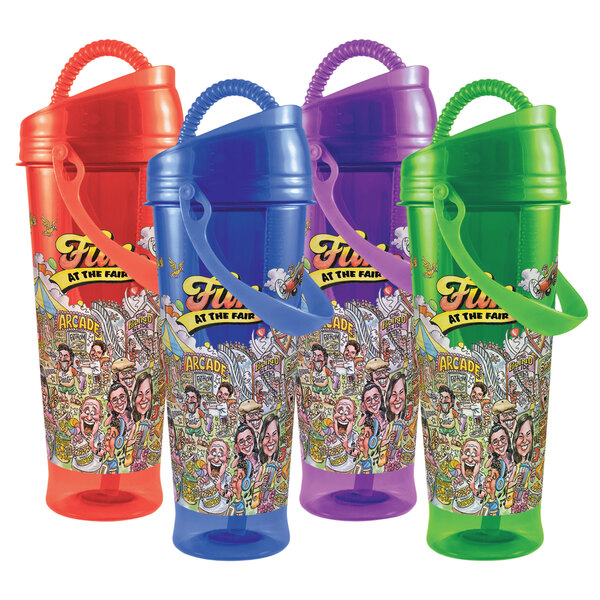 32 oz. Assorted Color Souvenir Cup w/ Lid & Straw - 108/Case