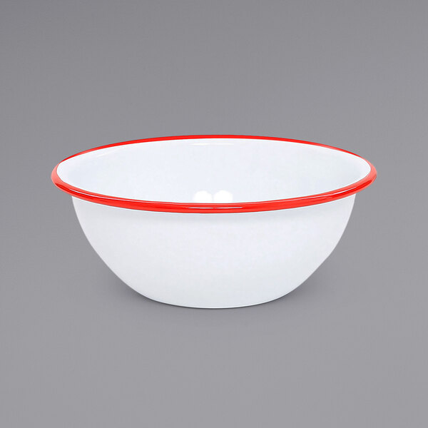 Crow Canyon Home V17RED Vintage 20 oz. White Round Enamelware Bowl with ...
