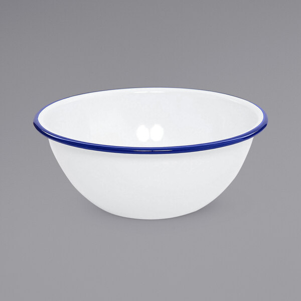 Crow Canyon Home V18BLU Vintage 2 Qt. White Round Enamelware Bowl with ...
