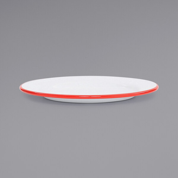 Crow Canyon Home V99RED Vintage 8" White Wide Rim Enamelware Plate with ...