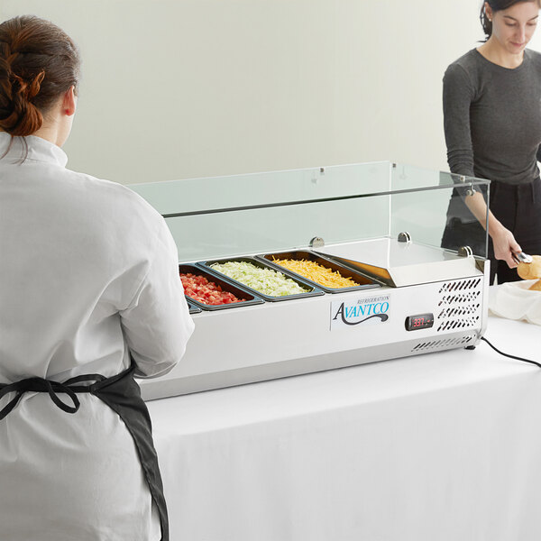 Avantco CPT-60 59" Countertop Refrigerated Prep Rail with Sneeze Guard