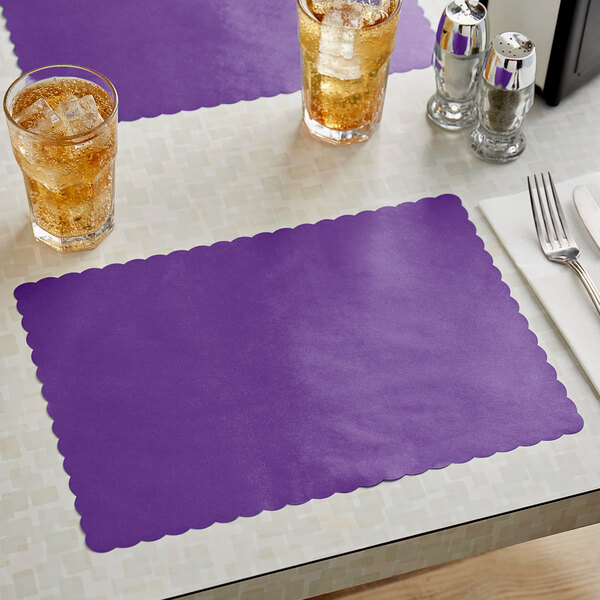 Choice 10" x 14" Purple Colored Paper Placemat with Scalloped Edge ...