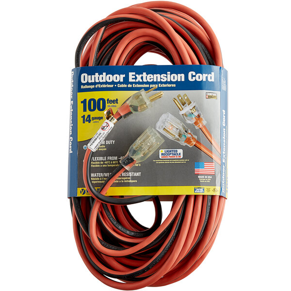 Voltec 05-00343 100' Orange/Black 14/3 3-Conductor SJTW Extension Cord ...