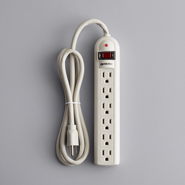Voltec 11-00225 4' White 6-Outlet Power Strip with Surge Protection ...