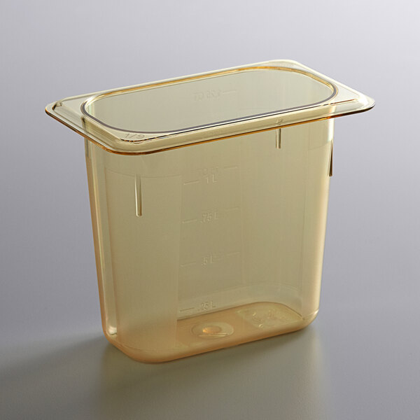 Cambro 96PHP150 H-Pan™ 1/9 Size Amber High Heat Plastic Food Pan - 6" Deep