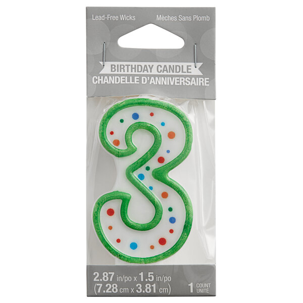 Creative Converting 104562 3" Polka Dot "3" Candle
