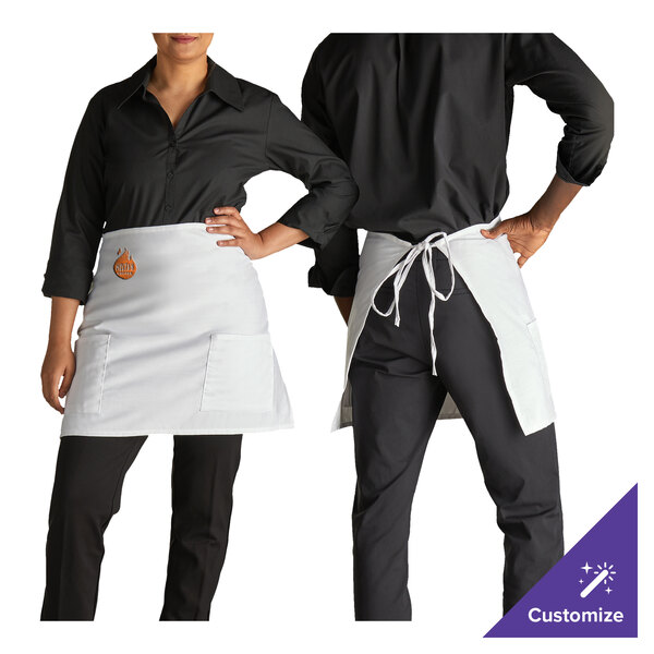 Choice White Customizable Poly-Cotton Half Bistro Apron with 2 Pockets ...