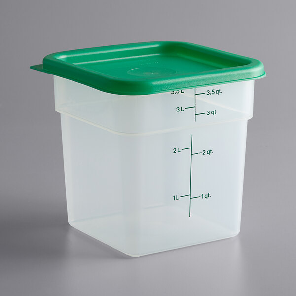 Cambro 4SFSPPSW3190 CamSquares 4 Qt. Translucent Square Food Storage Container with Green ...