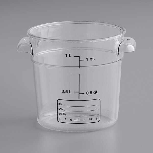 Vigor 1 Qt. Clear Round Polycarbonate Food Storage Container with Black ...