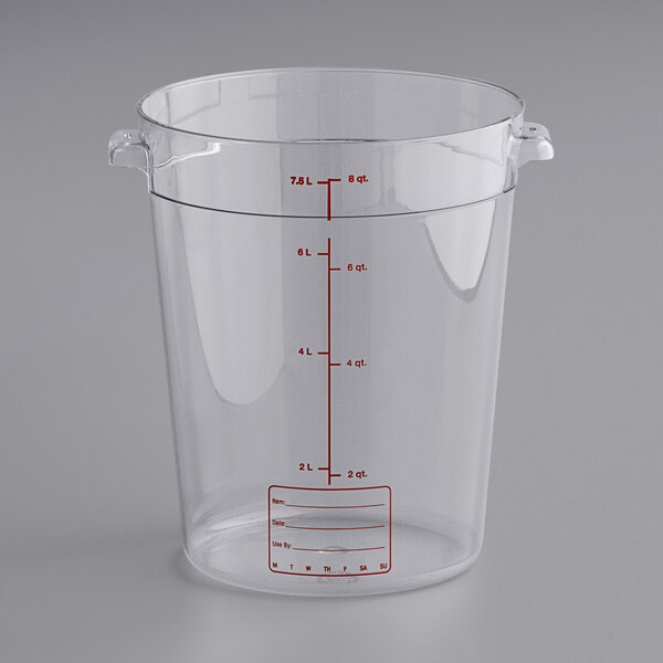 Vigor 8 Qt. Clear Round Polycarbonate Food Storage Container with Red ...