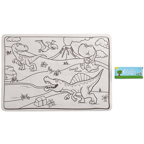 Choice 10" x 14" Kids Dinosaur Double Sided Interactive Placemat with 4 ...